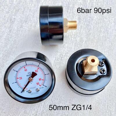 轴向压力表 压力0-6bar 90psi 螺纹ZG1/4 PT1/4 直径50mm Y-50-Z