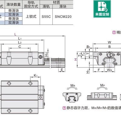 怡合IBP01/03/05/06-H30/36/42/48/60-L 直线导轨 达超重载型