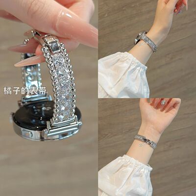 适用华为高级感满钻花环弧形手镯手表表带watch4GT3GT4GT5profit4