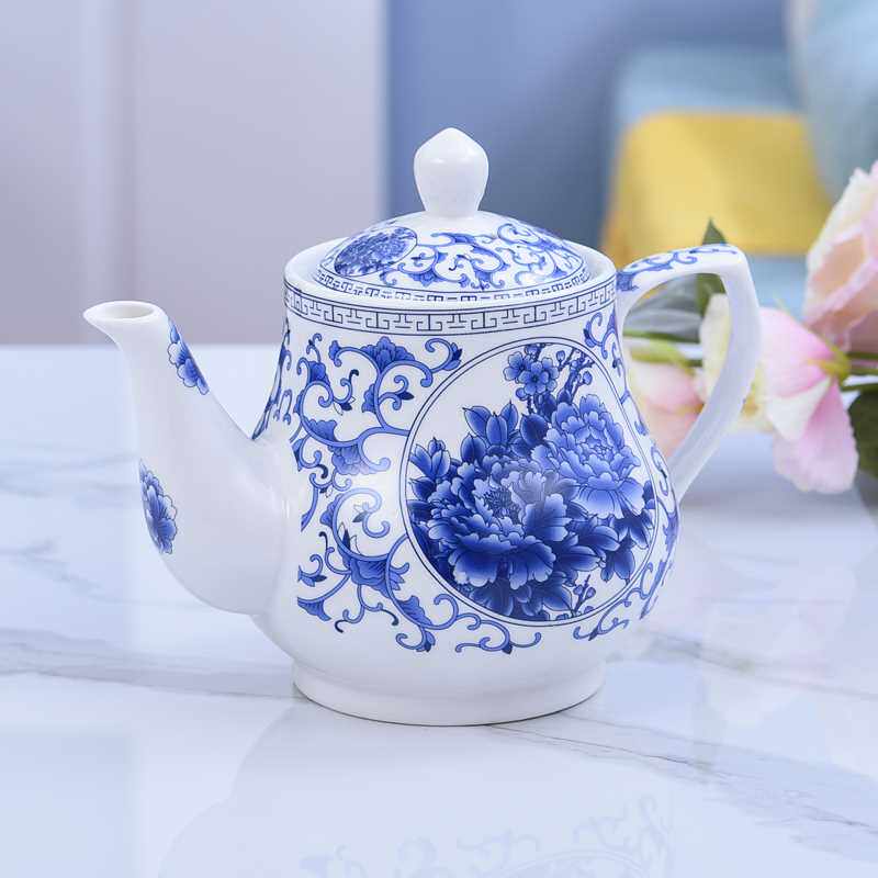 青花陶瓷茶壶家用耐高温凉水壶过滤大容量泡茶壶酒店饭店水壶醋壶