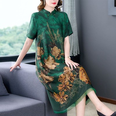 速发香斤纱连衣裙云码妈妈装200大高档民族风新款韩版裙子