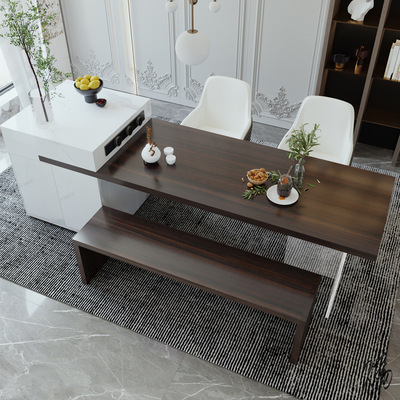 岩板储物餐桌家用多功能岛台一体中导台加吧台意式伸缩长方形厨房