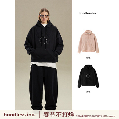 handless inc | unisex-重磅字母徽章连帽套装-卫衣