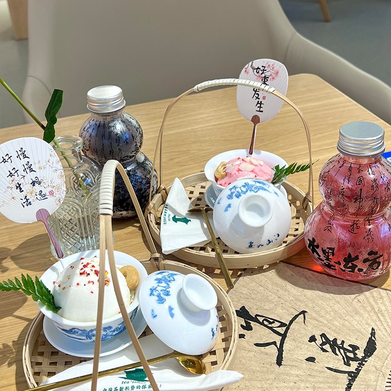 好货新中式茶饮店甜品台桌面装饰迷你小扇子明信片摆件氛围感好物