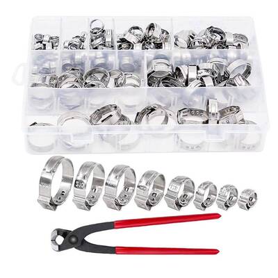 150pcs盒装304不锈钢软卡箍管箍压合软管夹组合套件