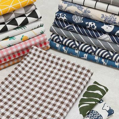 棉麻布料ins亚麻布艺桌布窗帘花布格子沙发手工diy布料布头促X20