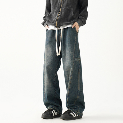 重磅水洗男款牛仔裤直筒松紧腰