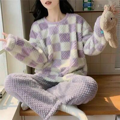 B 67478 Women Warm Pajama Fleecy Home绒感睡衣