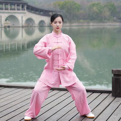 2023NEY新款立领亚麻绑袖太极女男春夏季棉太服极拳练功服武术表