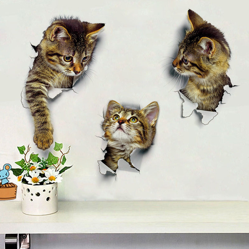 3D立体仿真可爱猫咪贴纸马桶盖装饰贴画创意浴室卫生间自粘马桶贴
