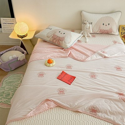 韩系淑女兔c兔凉感丝乳胶凉席1.5m1.8米三件套可水洗冰感豆豆夏被