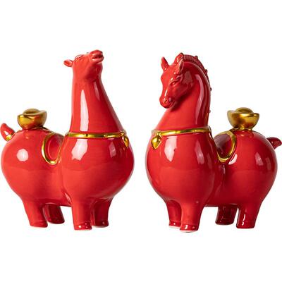 陶瓷玄唐马摆FCA件创意居办公室马家上有钱桌面关电视柜摆装饰设