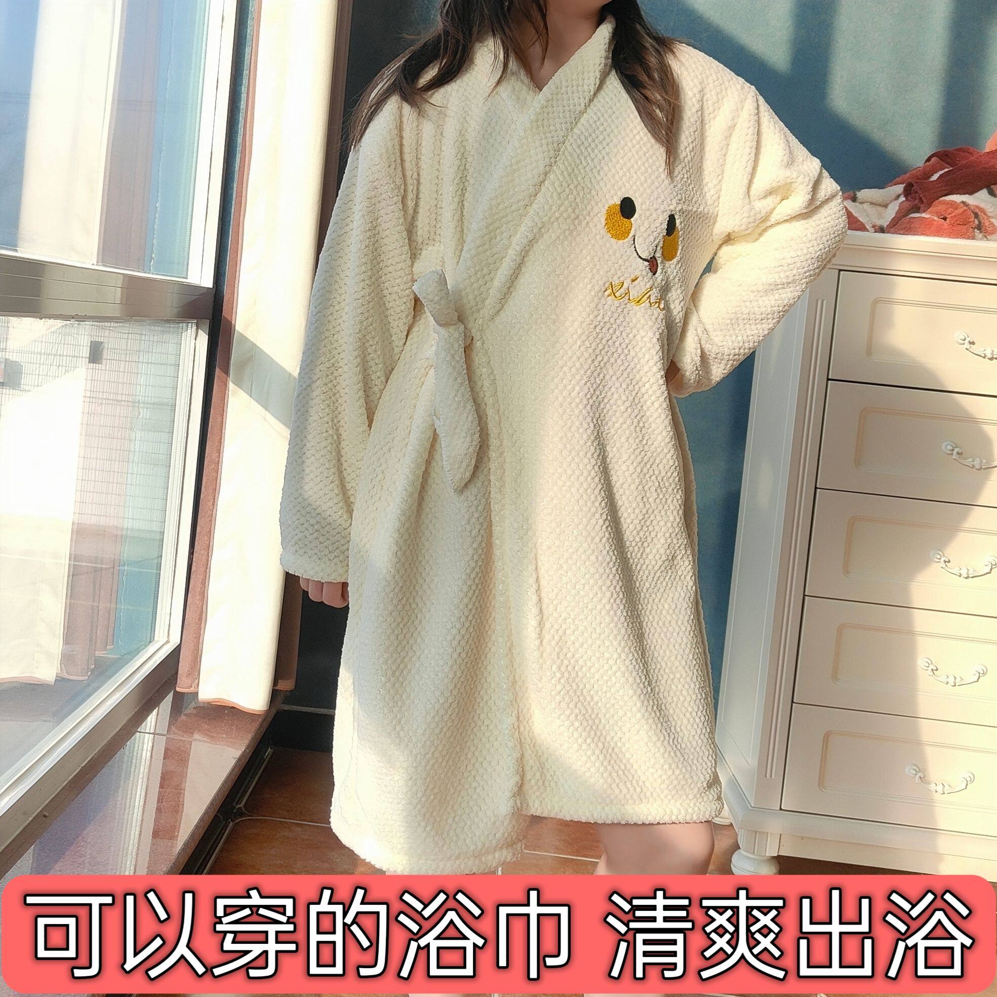 可穿浴巾女比全棉纯棉吸水浴袍家用浴裙四季大人可裹洗澡速干睡袍
