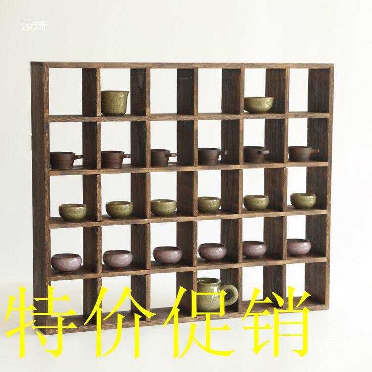 实木茶具展示架手工茶具置物架中式复古多宝阁壁挂茶具收纳架 多
