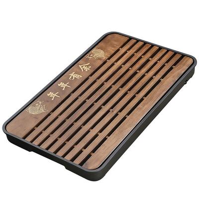 功夫4326茶具茶托盘茶盘排水蓄水两中柯木胺制茶台密底盘新式用茶