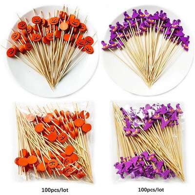 100Pcs Halloween Decoration Disposable Bamboo Skewers Pumpki