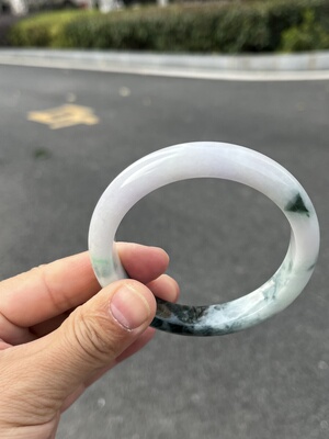 1025-1353天然A货翡翠手镯70.8-12.3-8.6紫底细腻干净带花妈妈镯