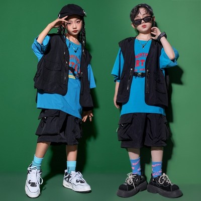 速发走 童街嘻套装架子鼓舞哈hiphop潮服爵士舞服装 童儿秀表演服