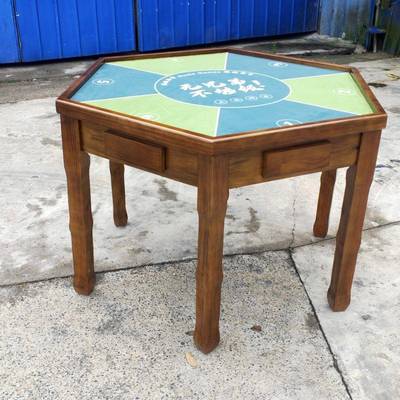 木六边形式餐桌椅组合仿古中方形饭店八雕实花五角棋牌桌UZI老式