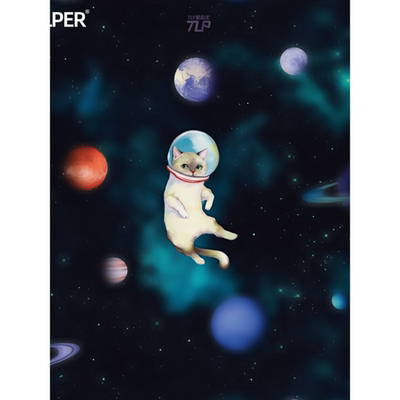 贴纸原创宇航员飘荡在宇宙中猫咪