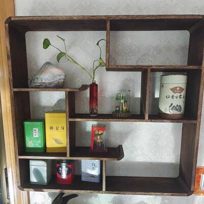 博古架木中架EAO式壁实挂式上墙茶壶展示架物书房客厅多置宝阁古