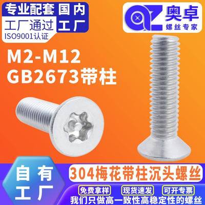 304不锈钢梅花带柱沉头机牙螺丝洗白GB2673防盗防拆平头机螺钉