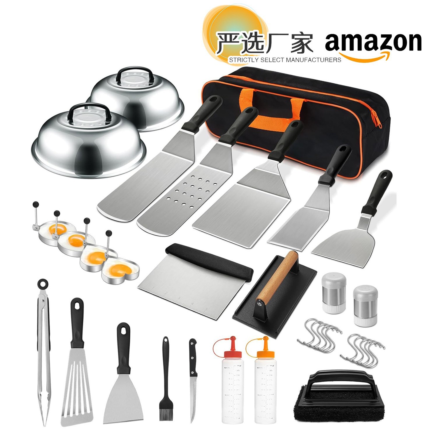 不锈钢户外烧烤工具套装铁板烧亚马逊组合烤具铲子露营料理烤具套