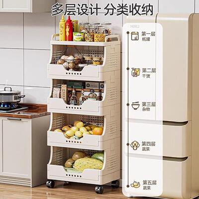 厨房食置物架果蔬零小推车收储物塑料纳架子菜浴室化妆室XTF落地