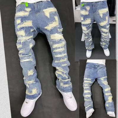 High street retro ripped jeans for men男式高街复古破洞牛仔裤