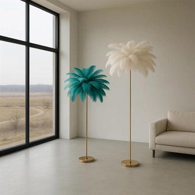 甄毛选羽落地灯h婚庆头引658路灯鸵鸟装饰客厅立式灯少女心卧室毛