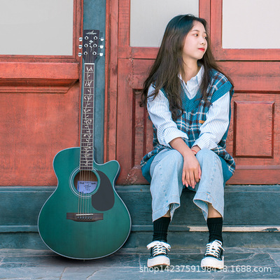 guitarist吉他40寸41寸云杉面单吉它指板雕花民谣木吉他演出jita