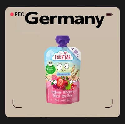 德国代购满300包邮fruchtbar6个月+斯佩尔特莓果果蔬吸吸乐100g