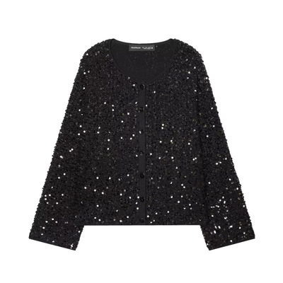 黑色珠片外套休闲亮片上衣Blacksequin jacket casual sequin top