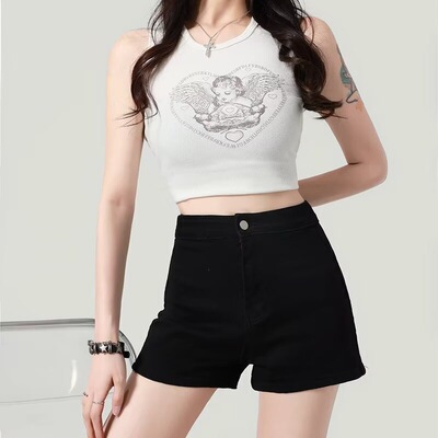 高腰a字显瘦牛仔短裤High-waisted A-line slim-fit denim shorts