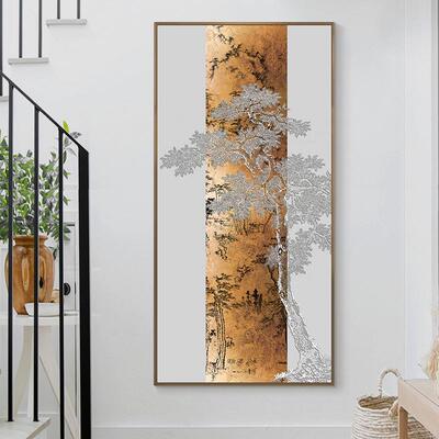 新中式现雕代立艺术国风箔轻奢浮AEK金装饰画玄关走廊体过道挂迎