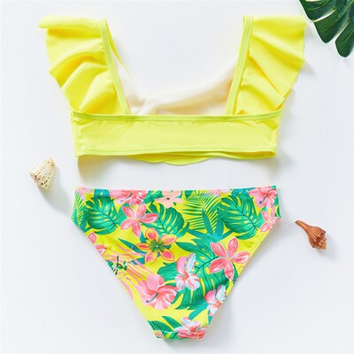 速发Girls Swiuit Two Piece Hot Stpig Chiles Swimwr -