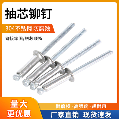 304不锈钢抽芯铆钉 抽心圆头拉钉开口型拉铆钉螺丝3.2/4//4.8/6.4