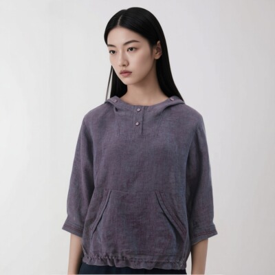 柯罗芭夏季专柜同款紫色落肩连帽T恤  TW9685 ￥4590