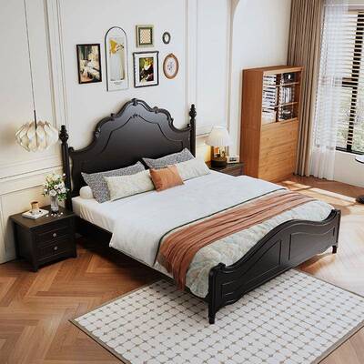 美式箱复古实木床1黑.m雕花色主卧室双人婚床LSV高端储物8高床新