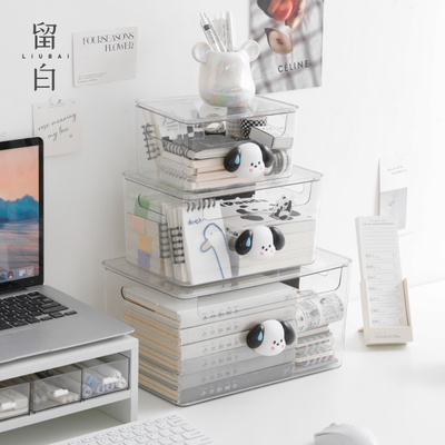 速发桌面透明收纳盖小狗链盒高级感化架品置物妆宿舍学生用文具储