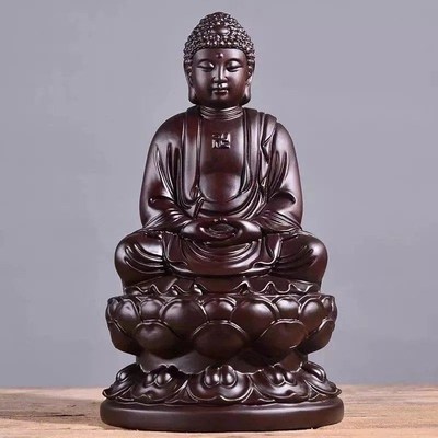 速发黑檀木雕大日摆件释迦像尼牟尼佛摩阿弥陀佛三宝佛