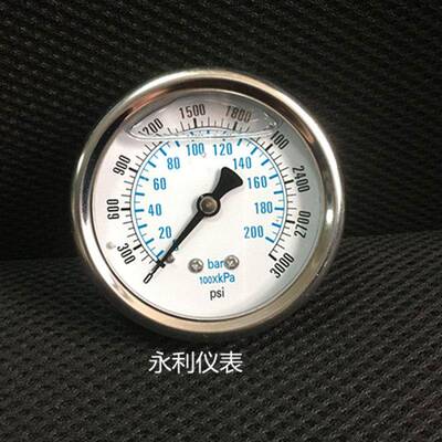 油浸式耐震压力表0-200bar轴向充油0-20mpa防震压力表0-3000psi