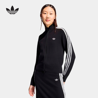 adidas阿迪达斯三叶草外套女秋针织黑KNIT FB TT运动上衣  KS7366