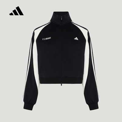 adidas阿迪达斯外套秋女针织足球风休闲运动撞色拼接夹克 KZ4166