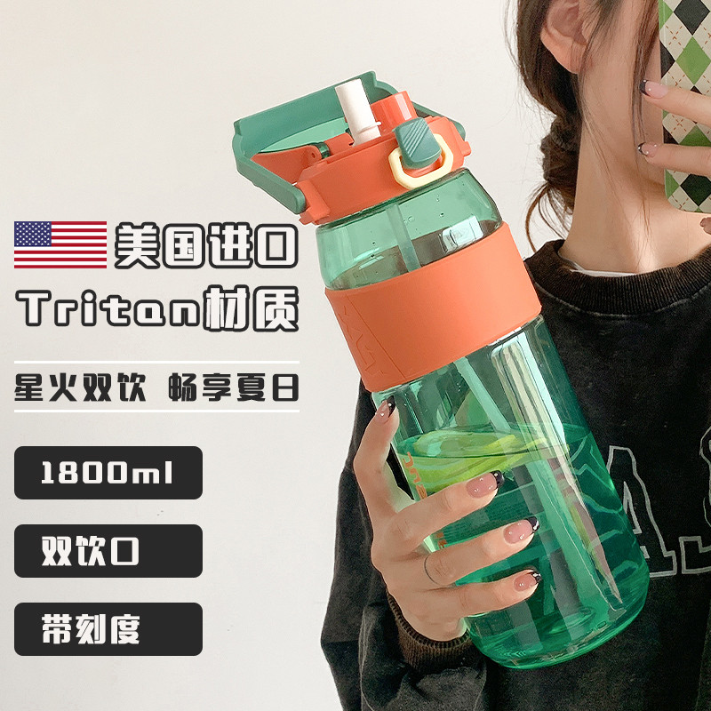 简约大容量水杯女生耐高温运动水壶户外水瓶Tritan吸管杯子女新款