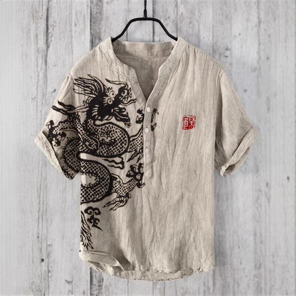 3D印花三纽扣短袖衬衣3D prited three buton short sleved shirt