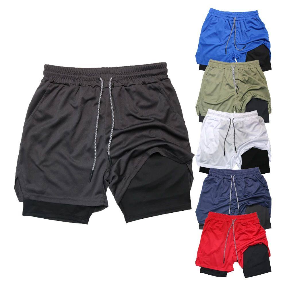Sports double-layer lace up shorts for men运动双层系带短裤男