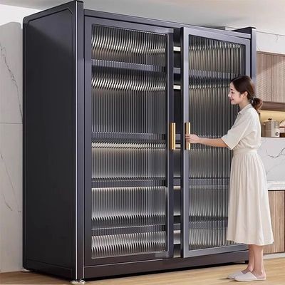 厨房对开门储物柜多层落地家用收纳柜子微波炉碳钢双开门储物柜