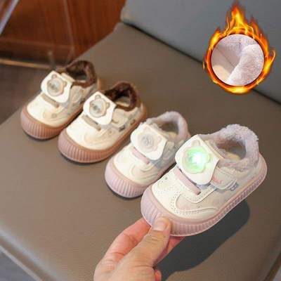 冬季加绒软底机能鞋宝宝学步鞋男女童防滑闪灯厚保暖小童婴儿鞋子