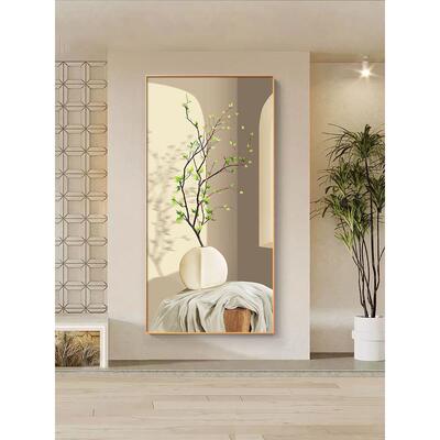 现代简约入户玄装饰画光影对绿植走307廊过正道尽关头壁画竖版门
